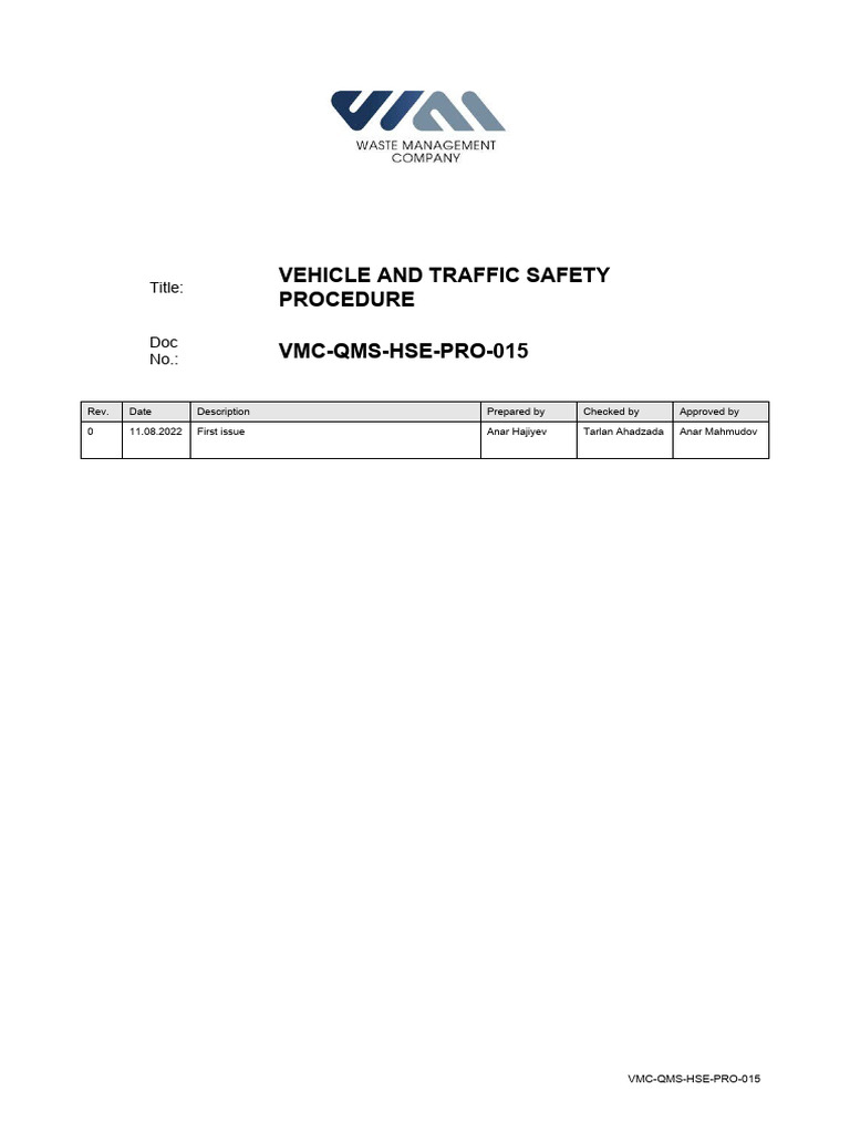 VMC-QMS-HSE-PRO-015-Vehicle and Traffic Safety Az | PDF | Forklift | Truck