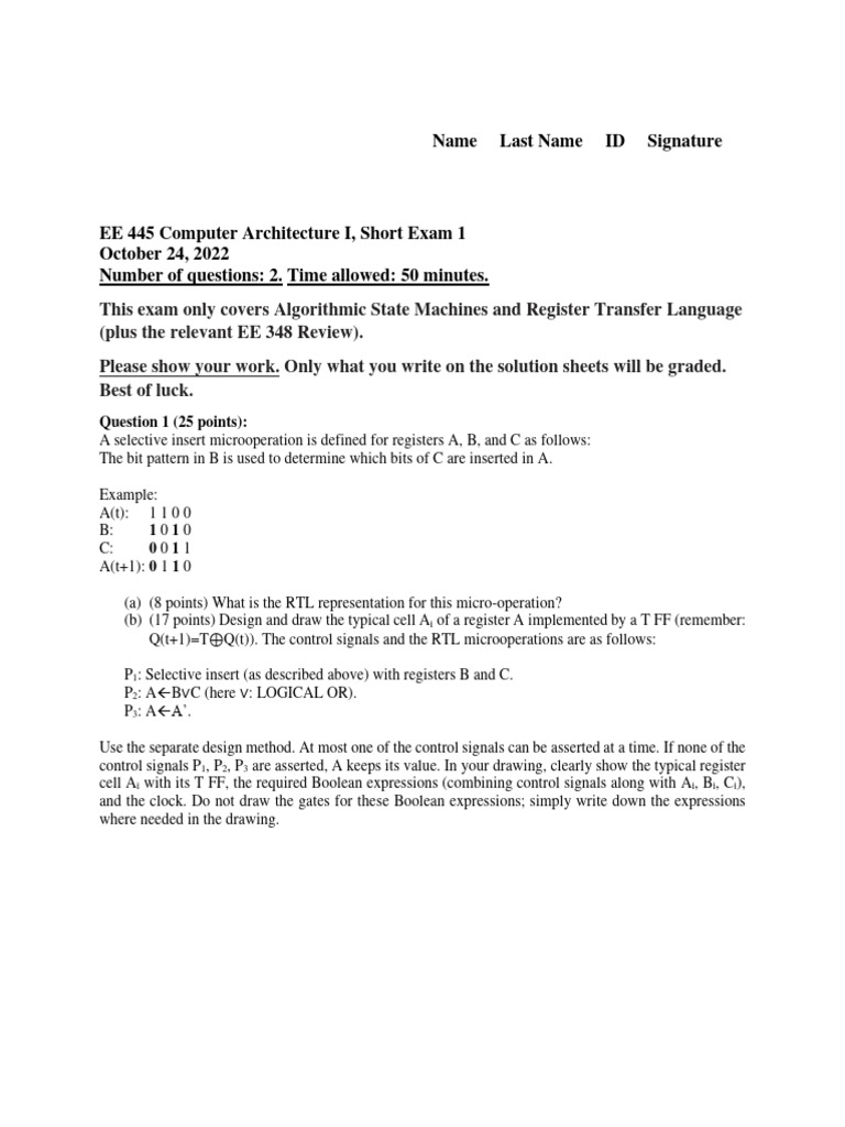 Short Exam 1 | PDF | Theory Of Computation | Software Engineering