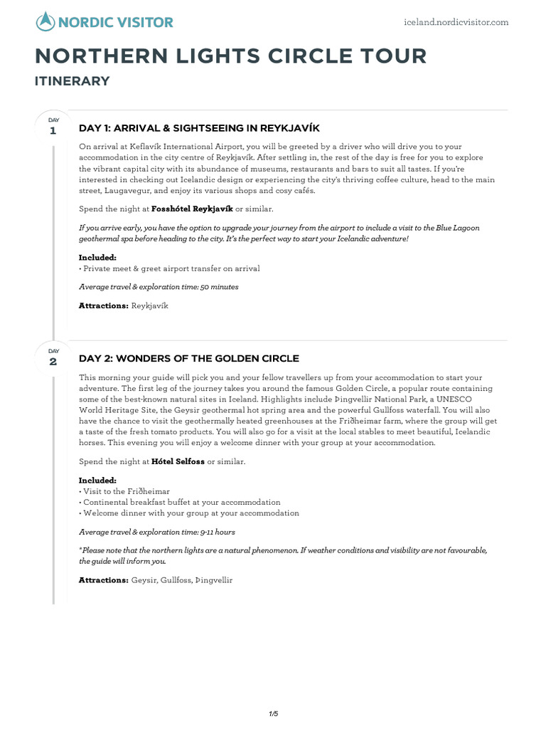 Nordic Visitor Northern Lights Circle Tour Itinerary | PDF