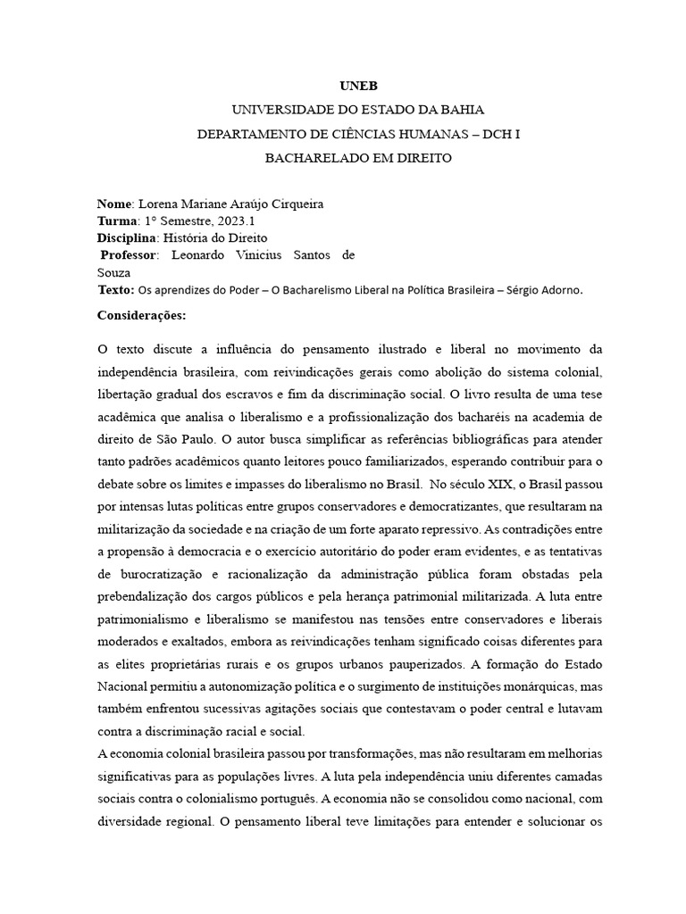 Os Aprendizes Do Poder O Bacharelismo Liberal Na Política Brasileira