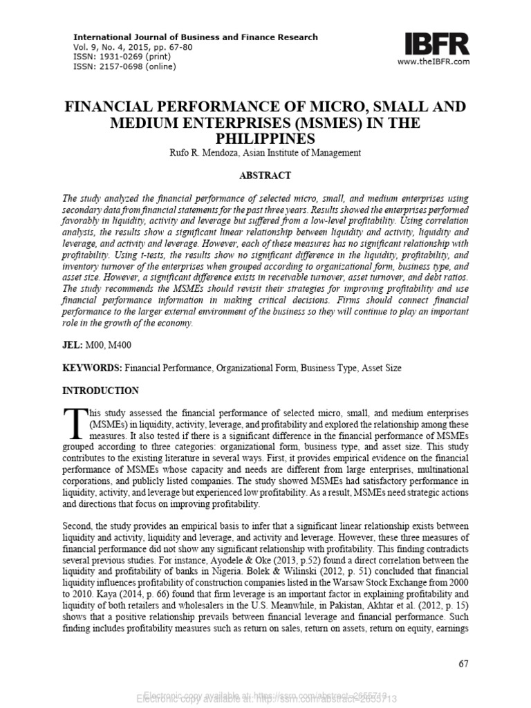 MSME Financial Performance in the Philippines | PDF | Small And Medium ...