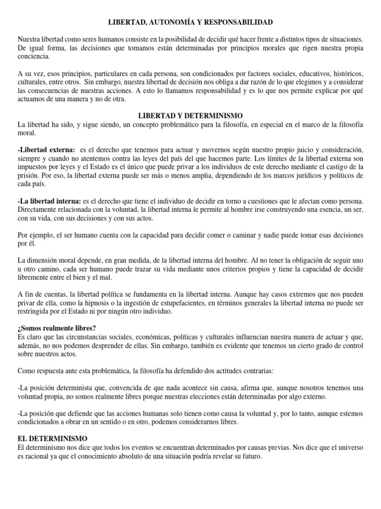 Libertad Autonomia y Responsabilidad en PDF | PDF | Libertad | Moralidad