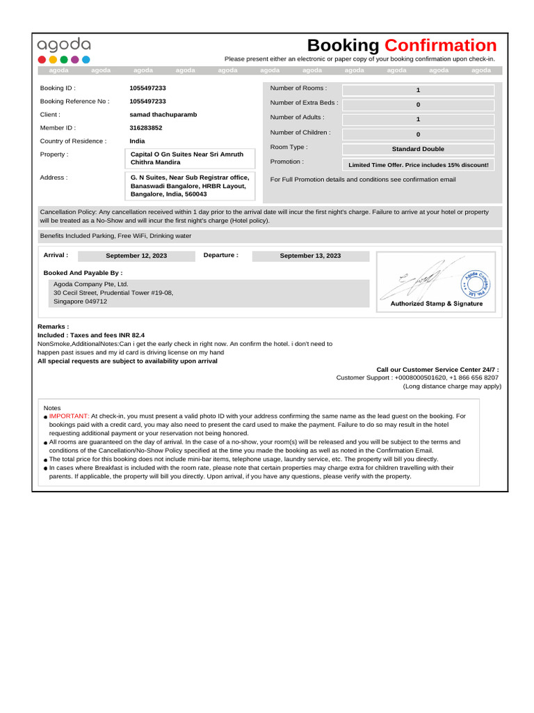 Agoda Booking Confirmation | PDF | Economies | Payments