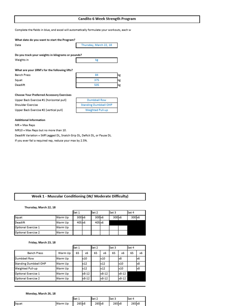 Candito 6 Week - Bench Modification | PDF | Physical Exercise ...