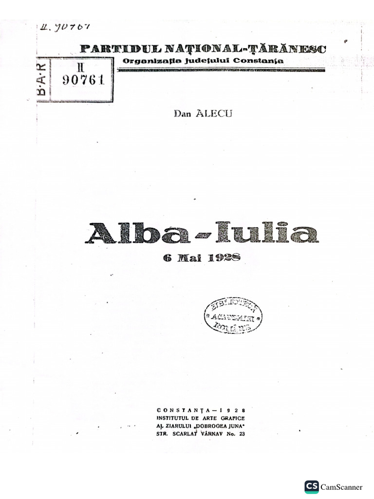 Partidul National Taranesc - Dan Alecu - Alba Iulia 6 Mai 1928 | PDF