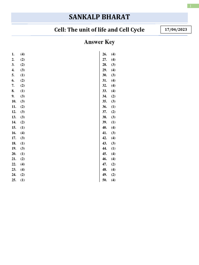 Cell and Cell Cycle Answer | PDF | Science & Mathematics