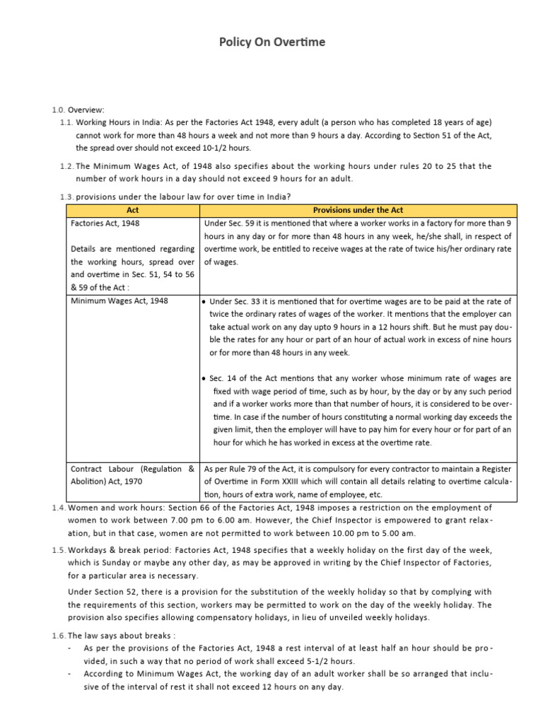Policy On Overtime | PDF