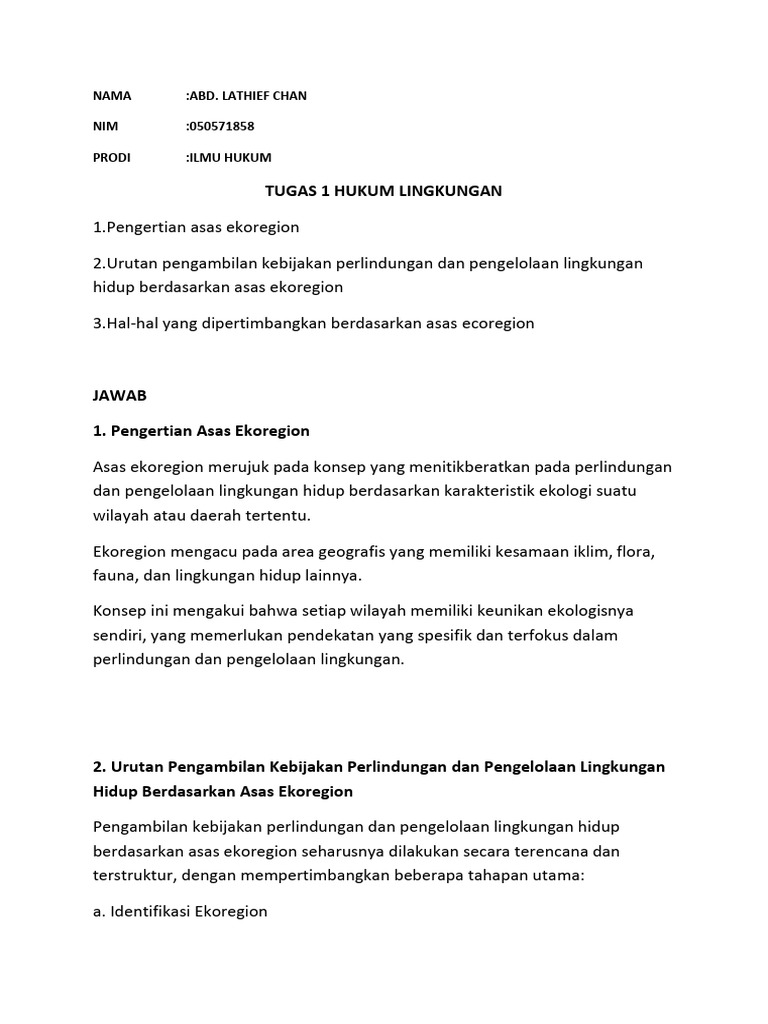 Tugas 1 Hukum Lingkungan | PDF