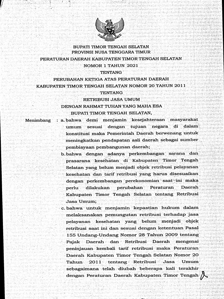 Perda Kab - TTS Nomor 1 Tahun 2021 | PDF
