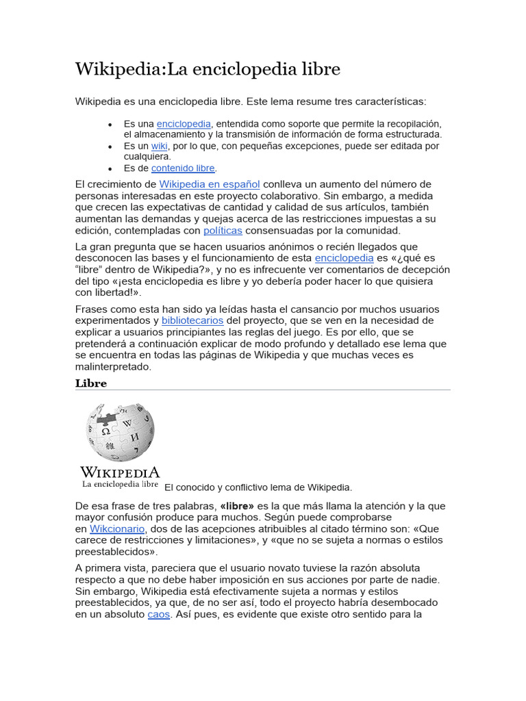 Wikipedia Enciclopedia Libre | PDF | Derechos de autor | Wikipedia
