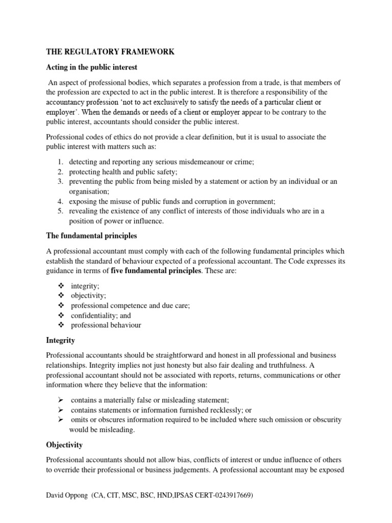 The Regulatory Framework, Ethics and Conceptual Framework | PDF | Fair ...