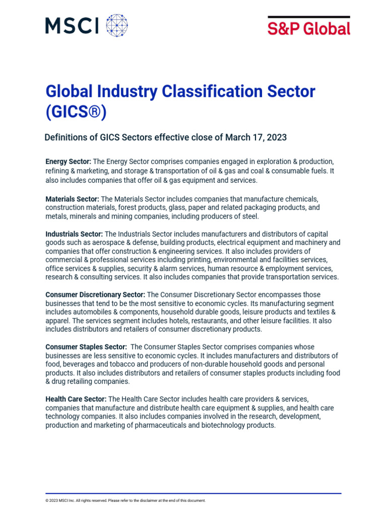 GICS Sector Definitions 2023 | PDF | Energy Industry | Real Estate ...
