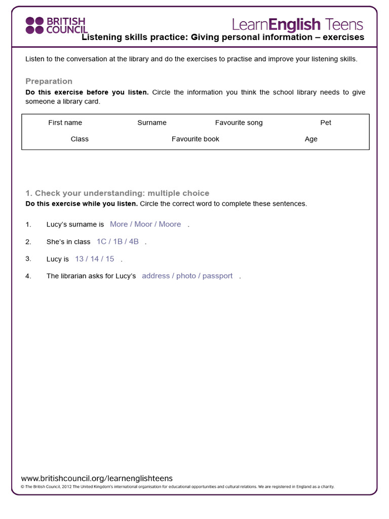 Listening A2 | PDF | Librarian | Human Communication
