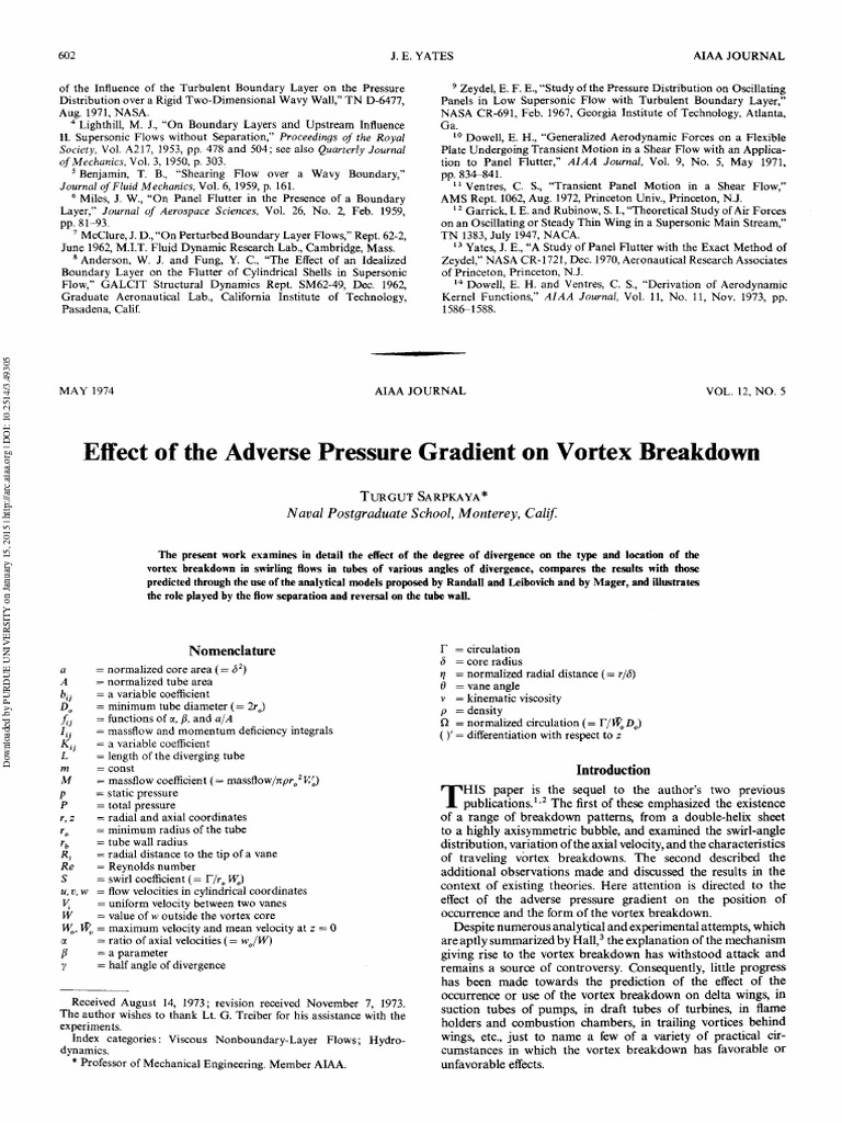 Effect of The Adverse Pressure Gradient On Vortex Breakdown ...