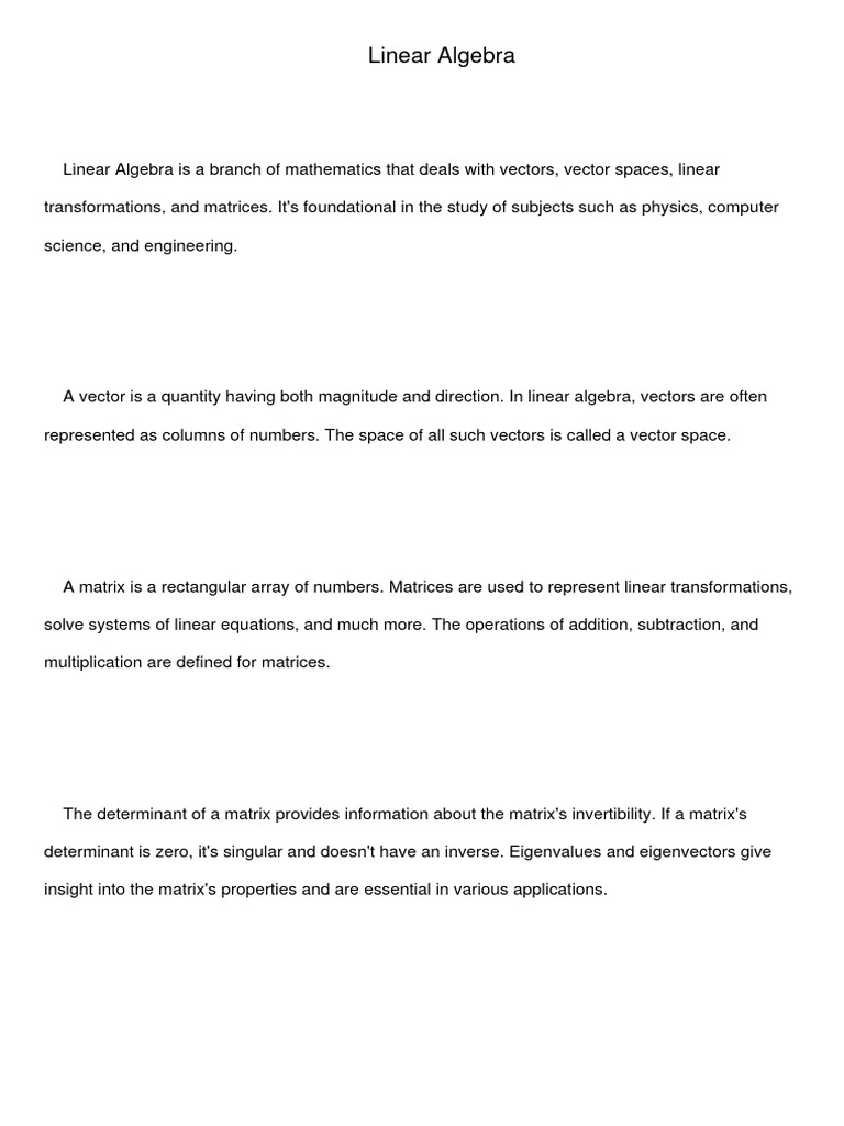 Linear Algebra Notes | PDF Linear Algebra Notes | PDF