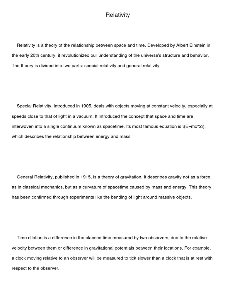 Relativity High Level Notes | PDF