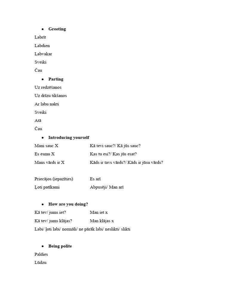 Lesson 1 Latvia Lenguage | PDF