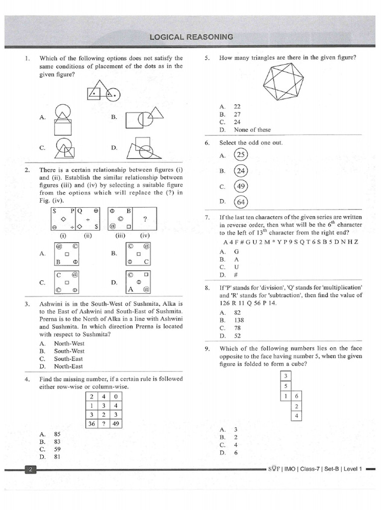 IMO - Class 7 - 2019-20 | PDF