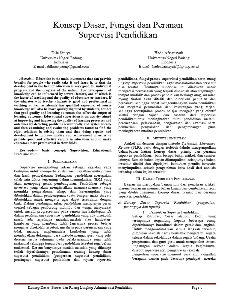 Konsep Supervisi Pendidikan Beserta Peranannya.. | PDF