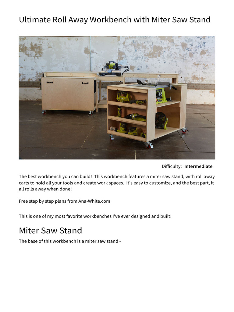 Ultimate Roll Away Workbench With Miter Saw Stand - Ana White | PDF