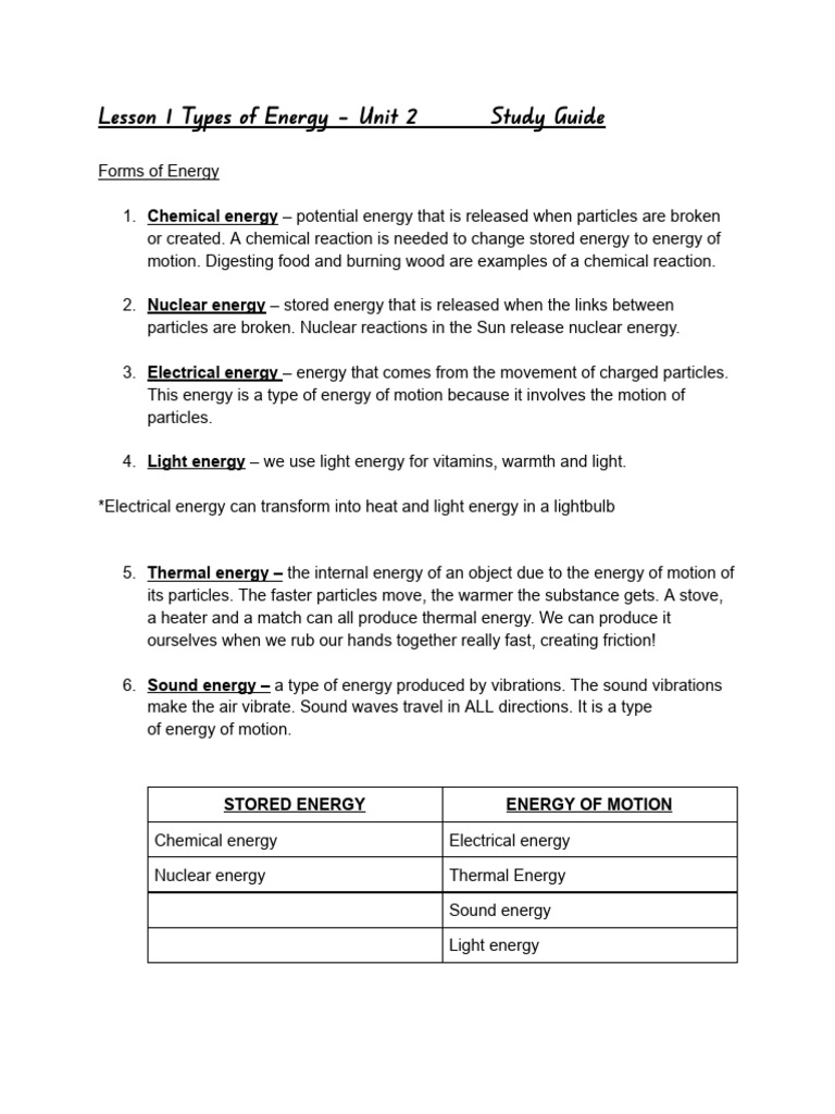 Types of Energy: Study Guide Overview | PDF