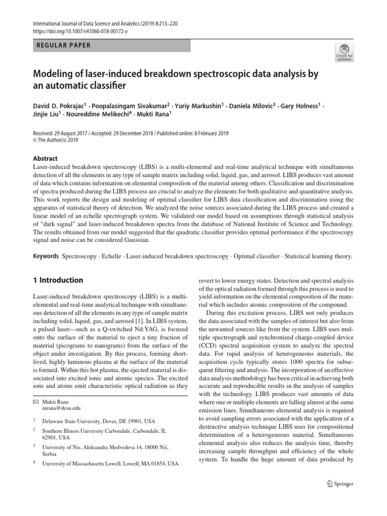 Modeling of Laser-Induced Breakdown Spectroscopic Data Analysis by An Automatic Classifier | PDF