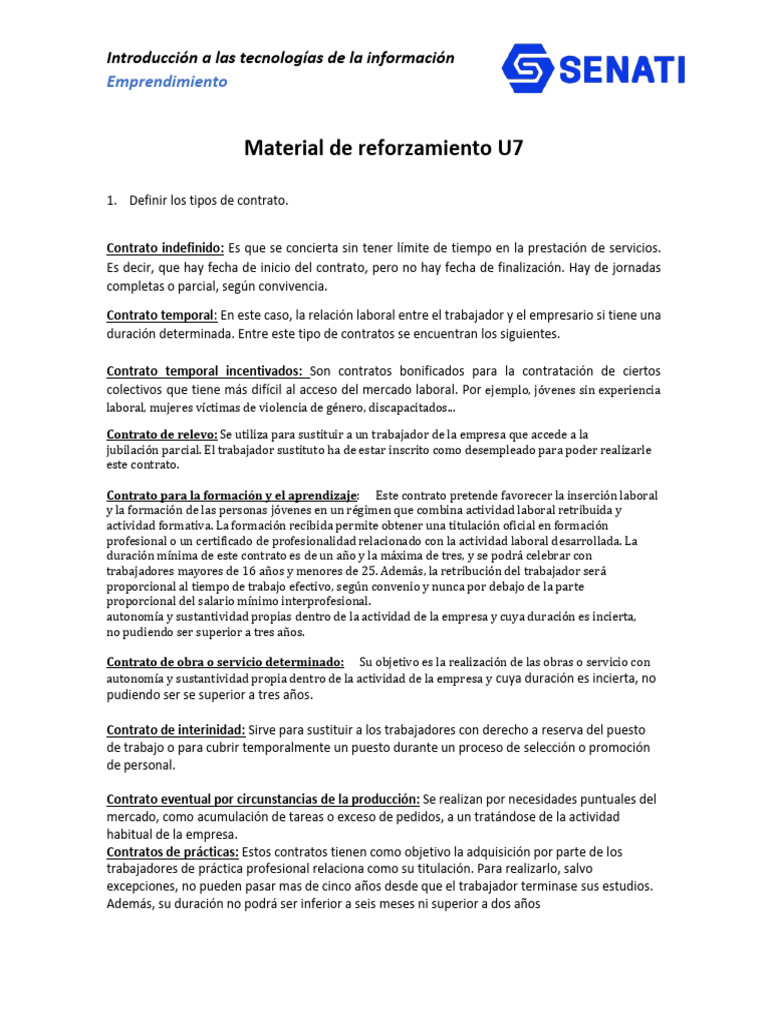Material de Reforzamiento U7 | PDF | Derecho laboral | Clase obrera