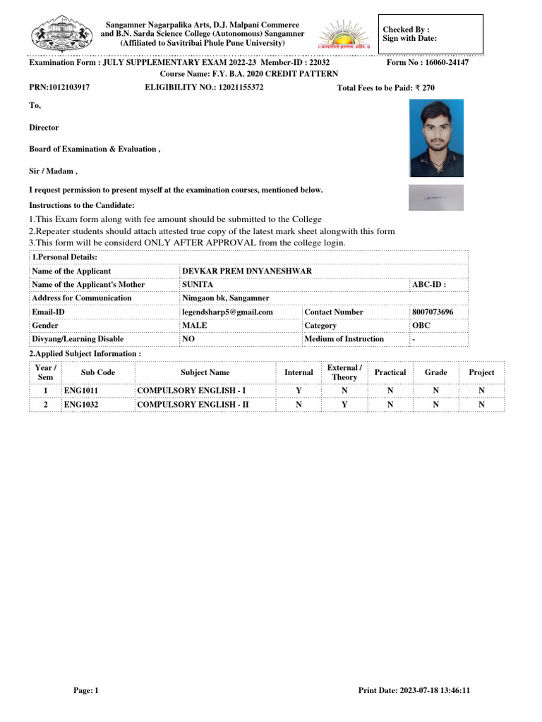 Exam Form Final | PDF