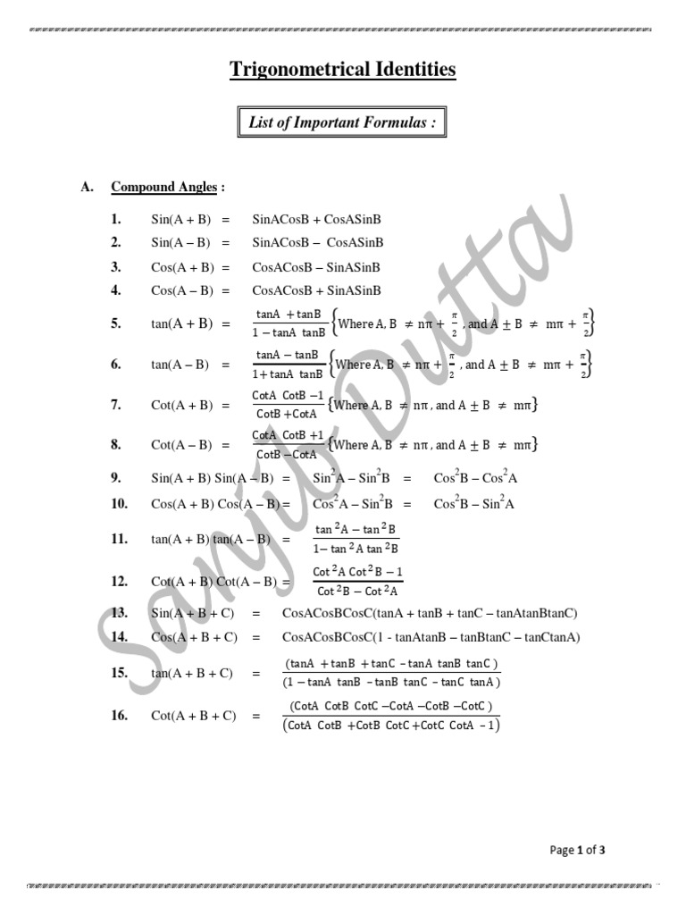 Trigonometrical Identities Pdf