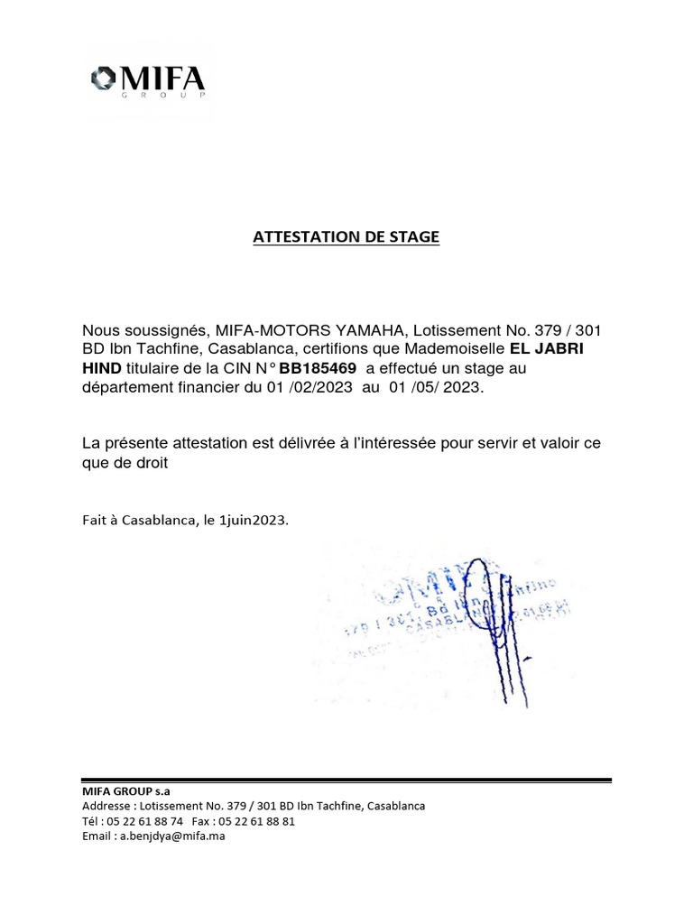 Attestation de Stage | PDF