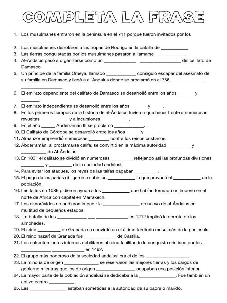 Completa La Frase | PDF | Al Andalus | Conflictos