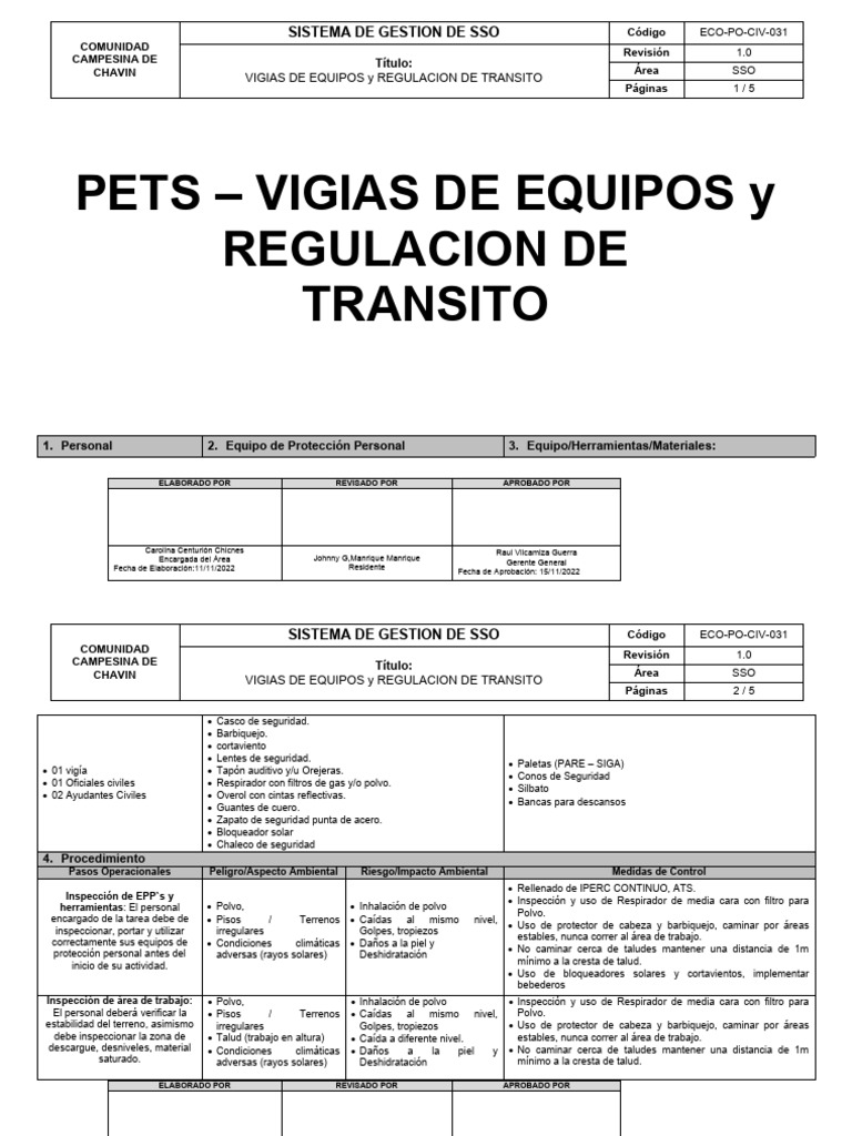 ECO-PO-CIV-31 Vigias de Equipos y Regulacion de Transito-C.c.ch | PDF