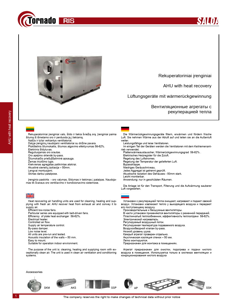 AHU RIS 2000 - 5000 Description, - Technical - Data | PDF
