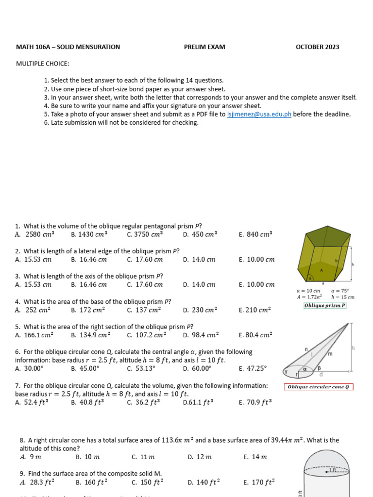 Math 106a Prelim Exam | PDF | Classical Geometry | Geometric Objects