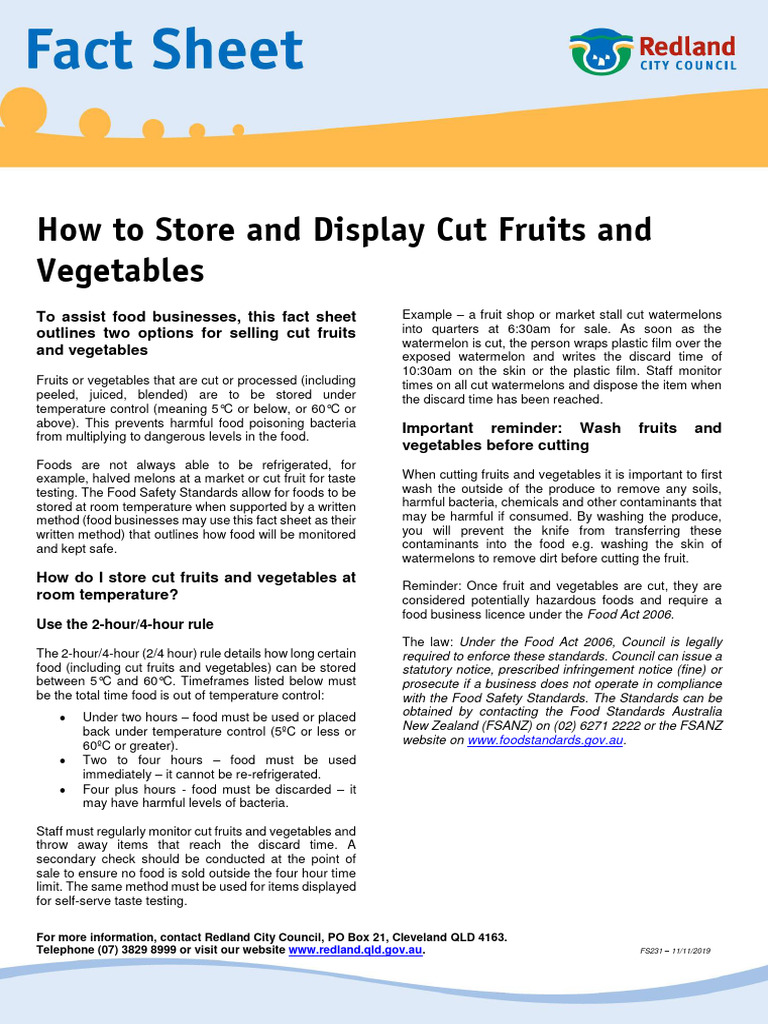 FS231 How To Store Cut Fruit and Vegetables | PDF | Vegetables | Fruit