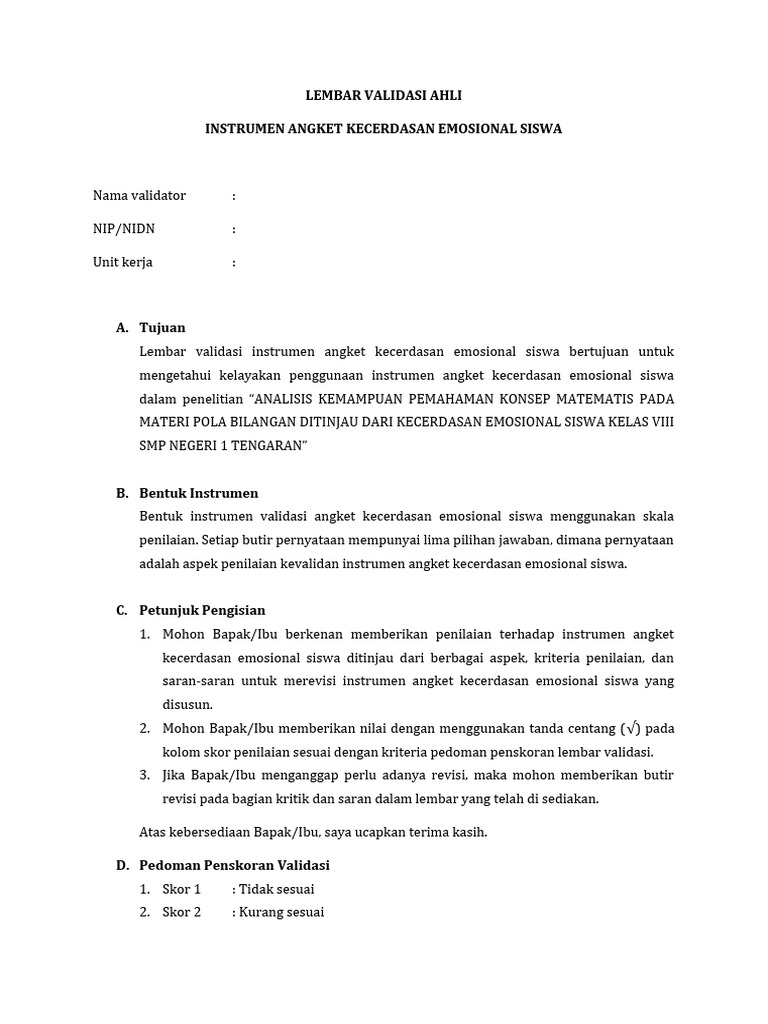 Lembar Validasi Instrumen Angket | PDF