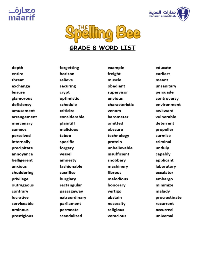 Grade 8 Vocabulary Word List | PDF | Young Adult