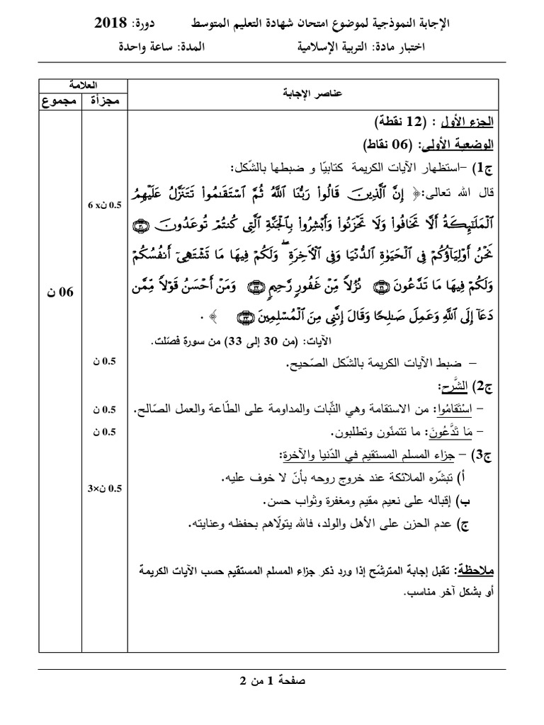 Correction Bem Islamic 2018 | PDF