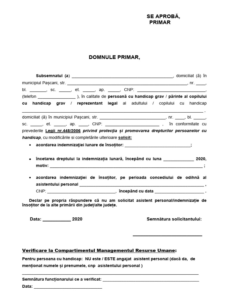 Model Cerere Indemnizatie Handicap 2020 | PDF