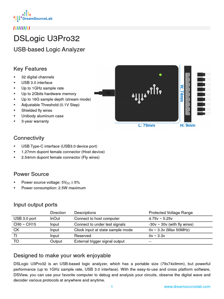 DSLogic U3Pro32 Datasheet | PDF | Usb | Input/Output