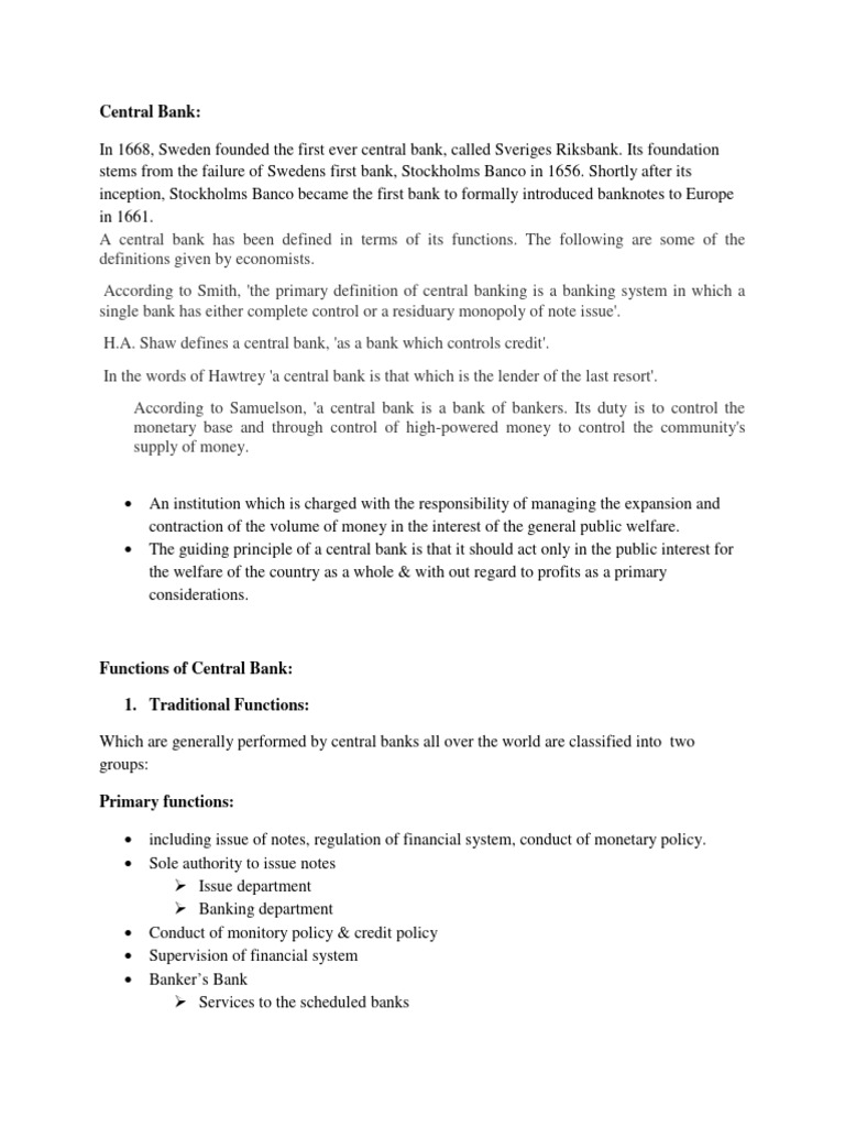 Functions of Central Banks Explained | PDF