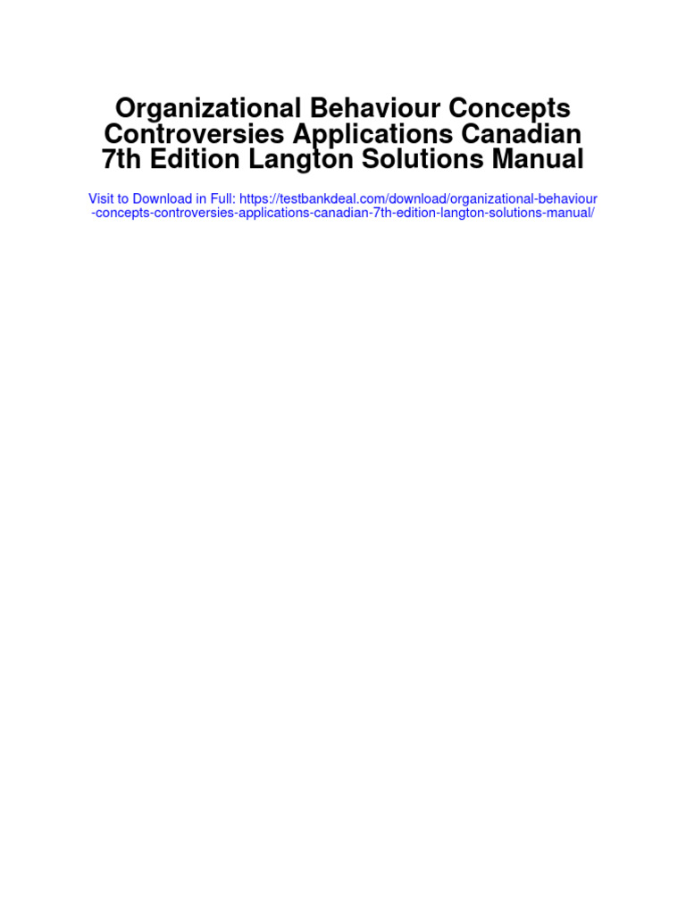 Organizational Behaviour Concepts Controversies Applications Canadian ... Organizational Behaviour Concepts Controversies Applications Canadian ...