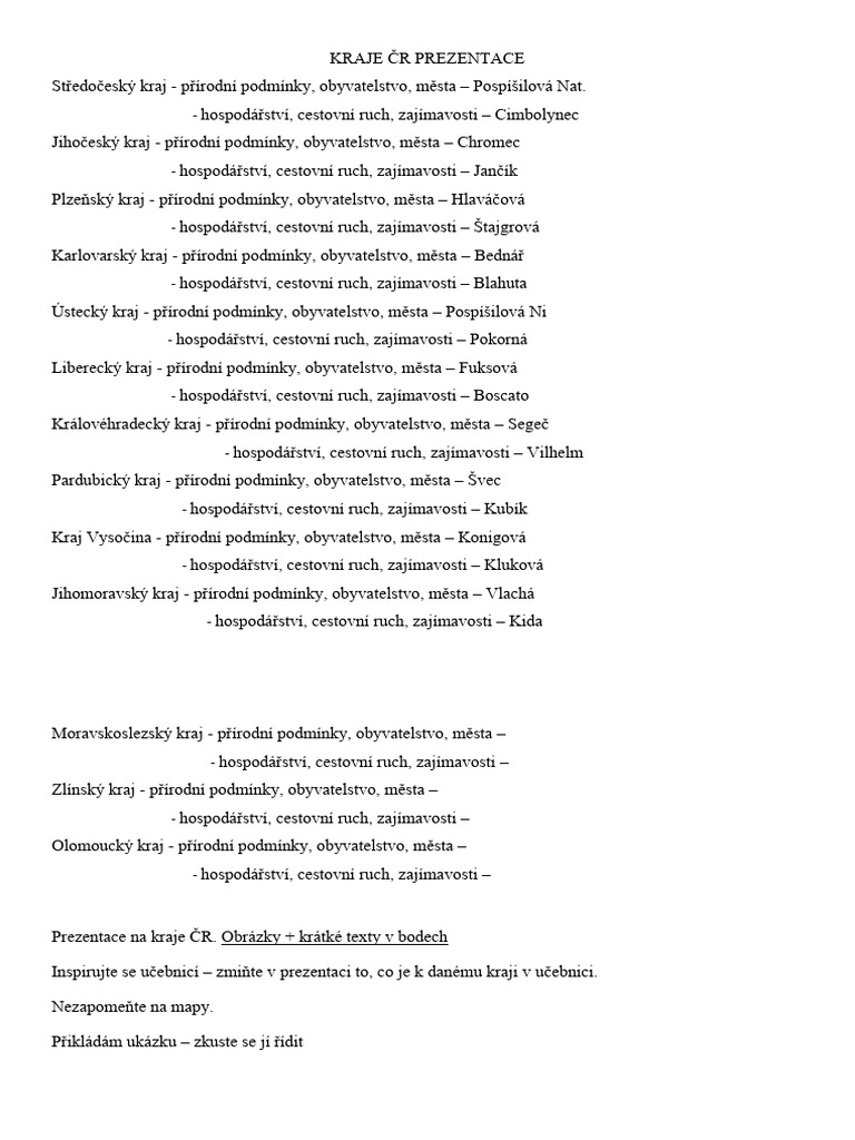 KRAJE ČR PREZENTACE | PDF