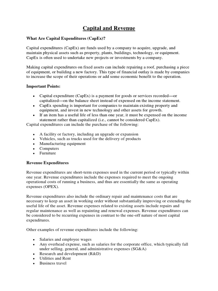 Unit-2C - I-Capital and Revenue | PDF | Capital Gain | Expense