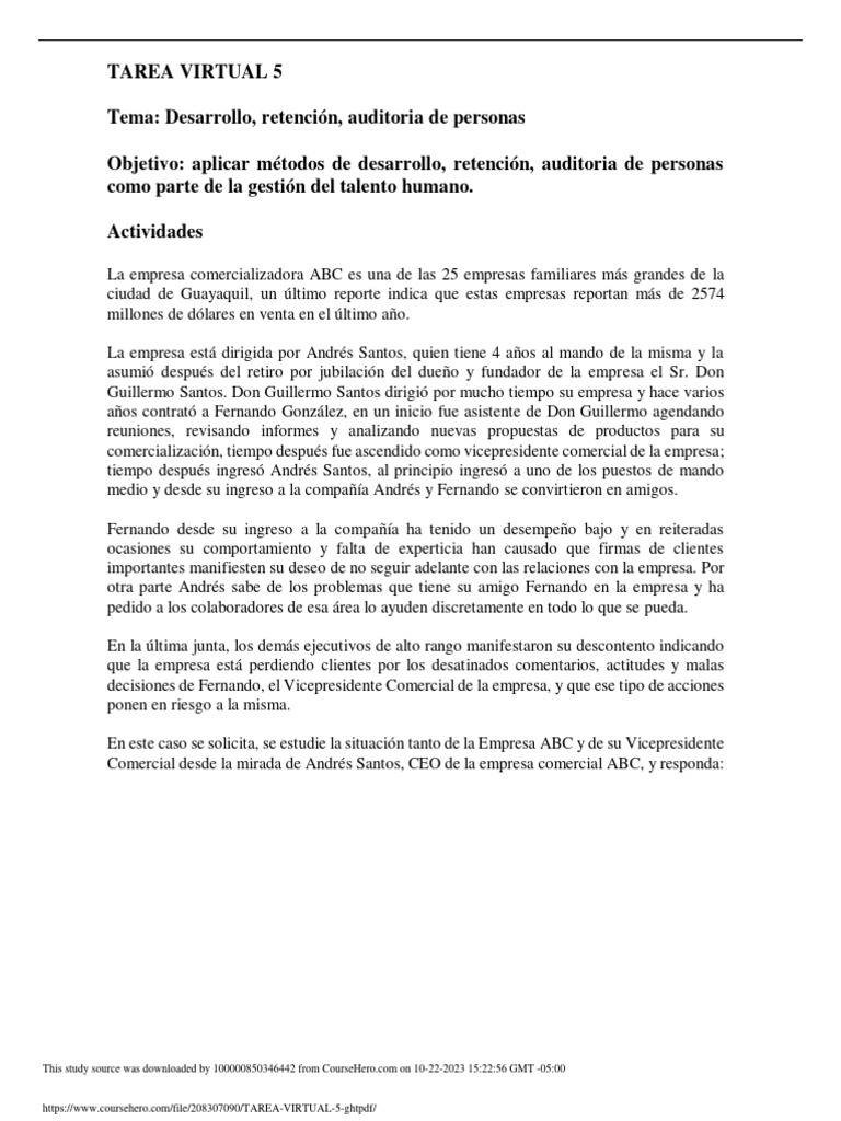 Tarea Virtual 5 GHT PDF | PDF | Business | Economias