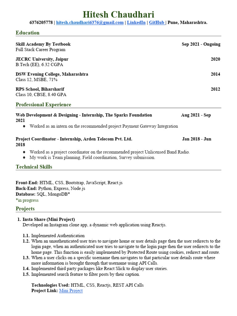 With Work Experience - FSD | PDF | Bootstrap (Front End Framework ... With Work Experience - FSD | PDF | Bootstrap (Front End Framework ...