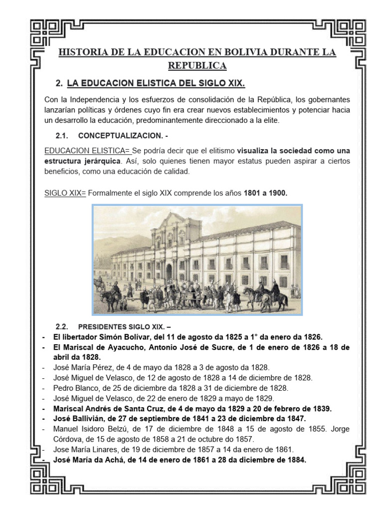 La Educacion Elitista Del Siglo Xix | PDF | Bolivia
