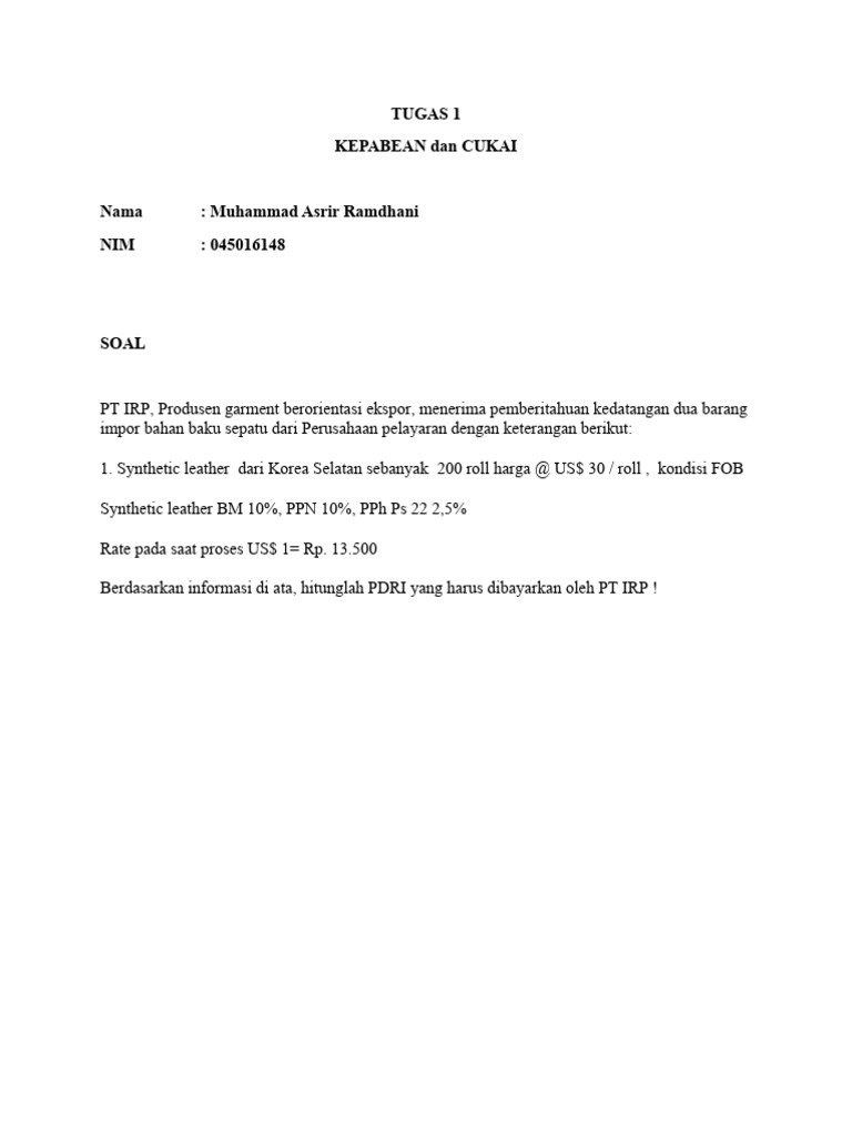 TUGAS 1 Kepabean Dan Cukai | PDF