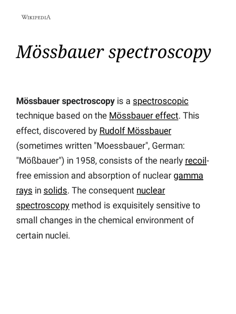 Mössbauer Spectroscopy - Wikipedia | PDF
