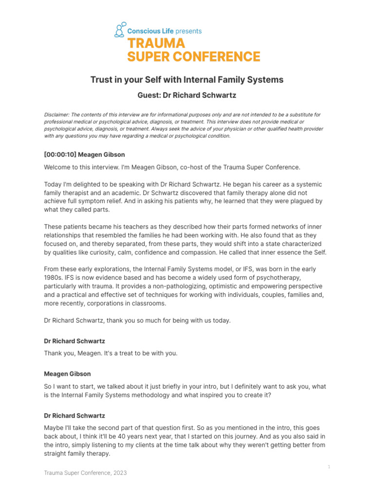 Trust in Your Self With Internal Family Systems | PDF | Psychological ...